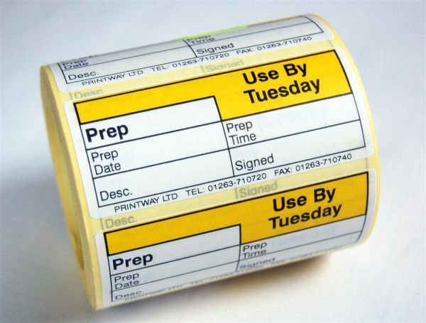Blank (Prep day blank) label - use by Tuesday | Printway